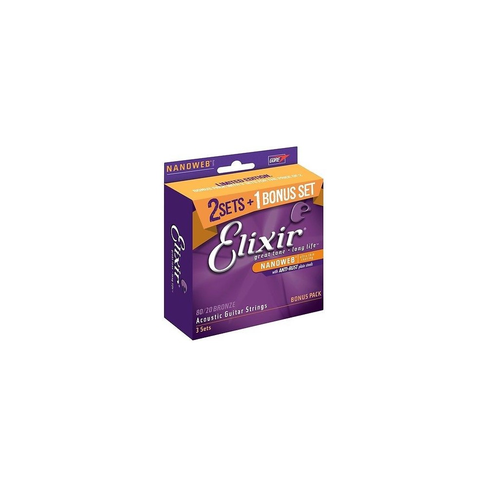Elixir Acoustic Guitar Strings 16538 2 Set +1 011-052 Bronze